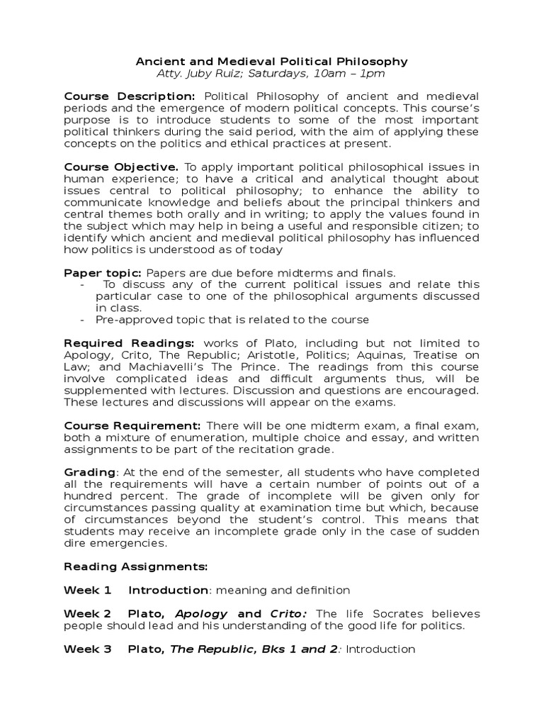 Ancient and Medieval Political Philosophy Outcome Based Syllabus | PDF ...