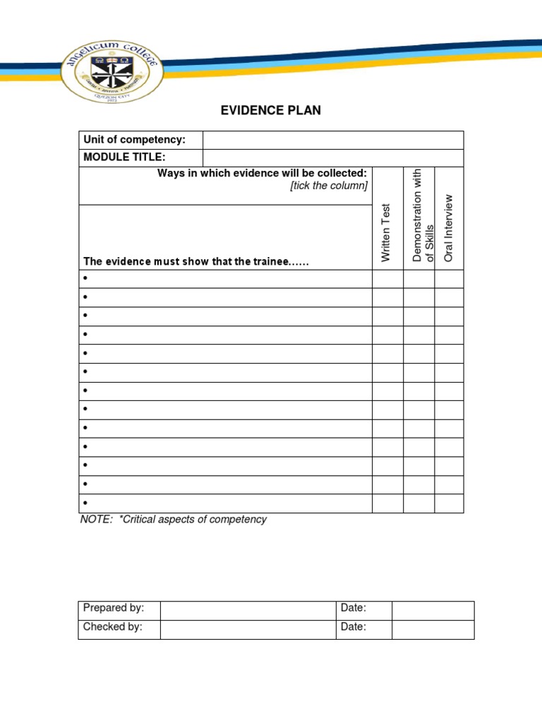 Evidence Plan 1 (Template) | PDF