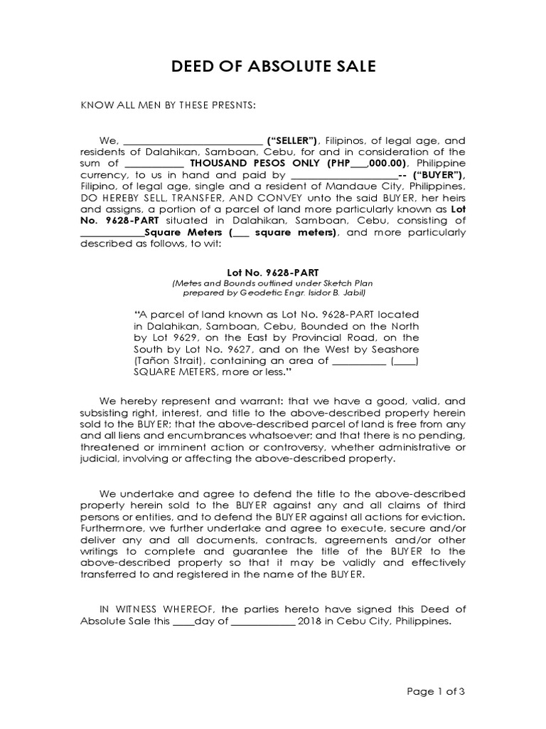 Deed of Absolute Sale (Multiple Sellers) | PDF | Deed | Land Lot