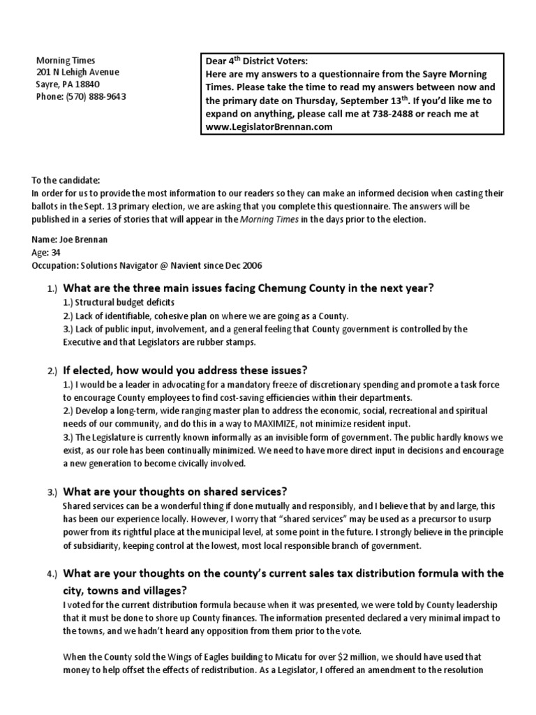 Candidate Questionnaire Flyer | PDF | Public Sphere | Government