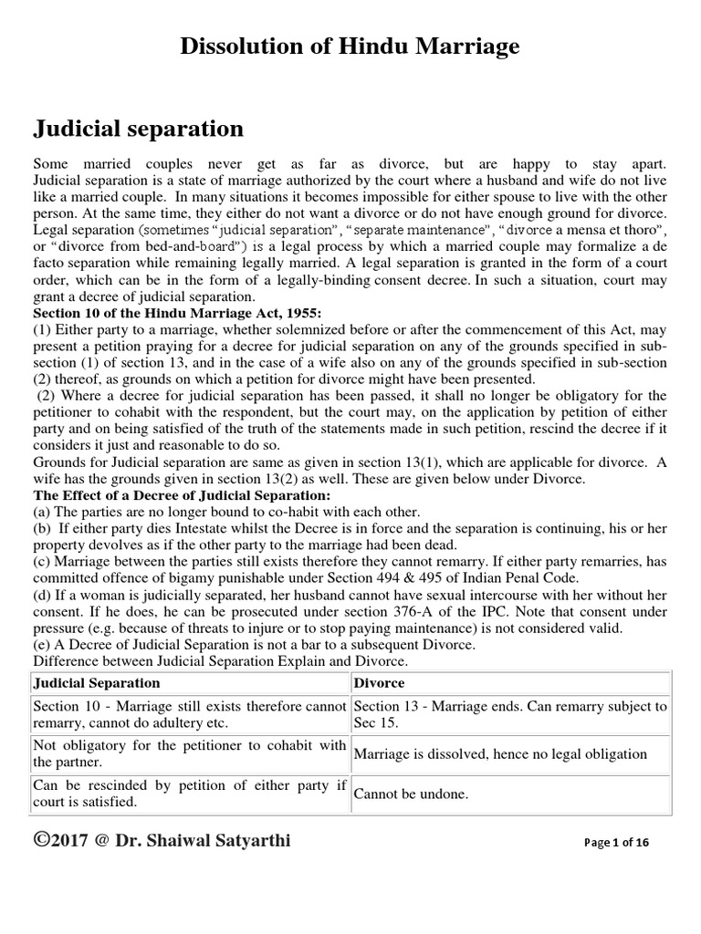 Judicial Separation in Hindu Marriage Law | PDF | Divorce | Adultery