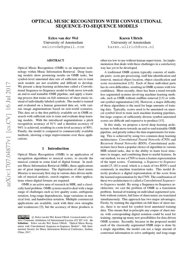 Optical Music Recognition With Convolutional Sequence-To-Sequence ...