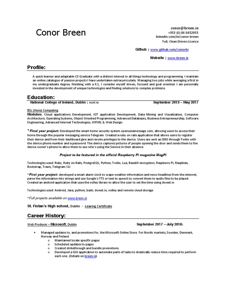 Conor Breen CV PDF | PDF | Operating System | Cascading Style Sheets