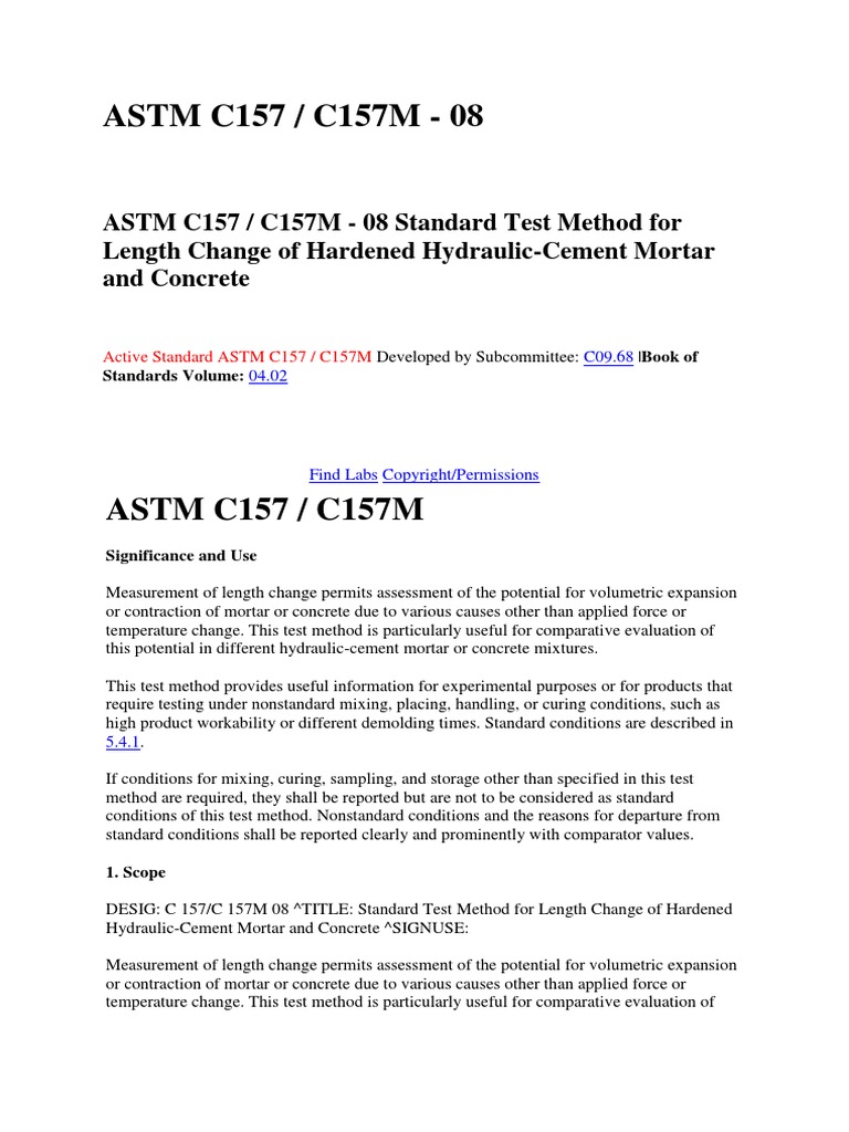 Astm C157 | PDF | Mortar (Masonry) | Concrete