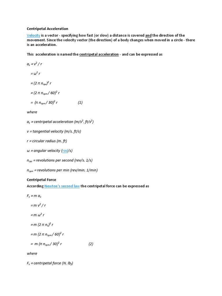Centripetal Acceleration | PDF