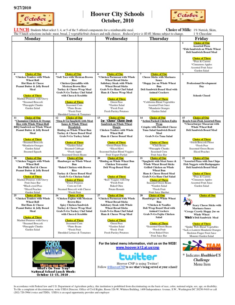 ES October 2010 Lunch Menu | PDF | Sandwich | Salad
