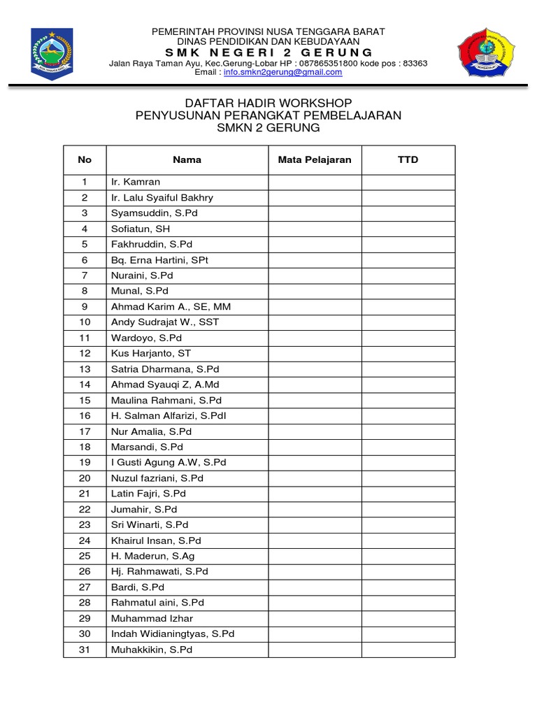 Daftar Hadir Workshop | PDF