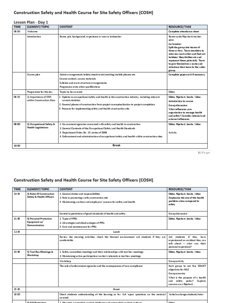 COSH Lesson Plan | PDF | Crane (Machine) | Safety