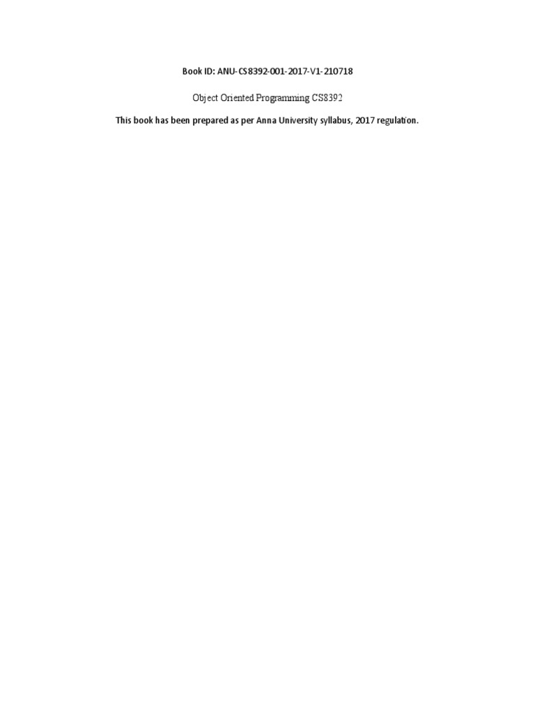 Cs8392 Object Oriented Programming Mlm Pdf Object Oriented Programming Class Computer 2462