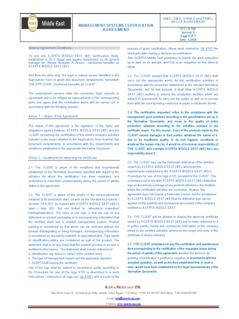 f1c A 100 Acerta Me Agreements v5 1-2018 | PDF | Public Key Certificate ...