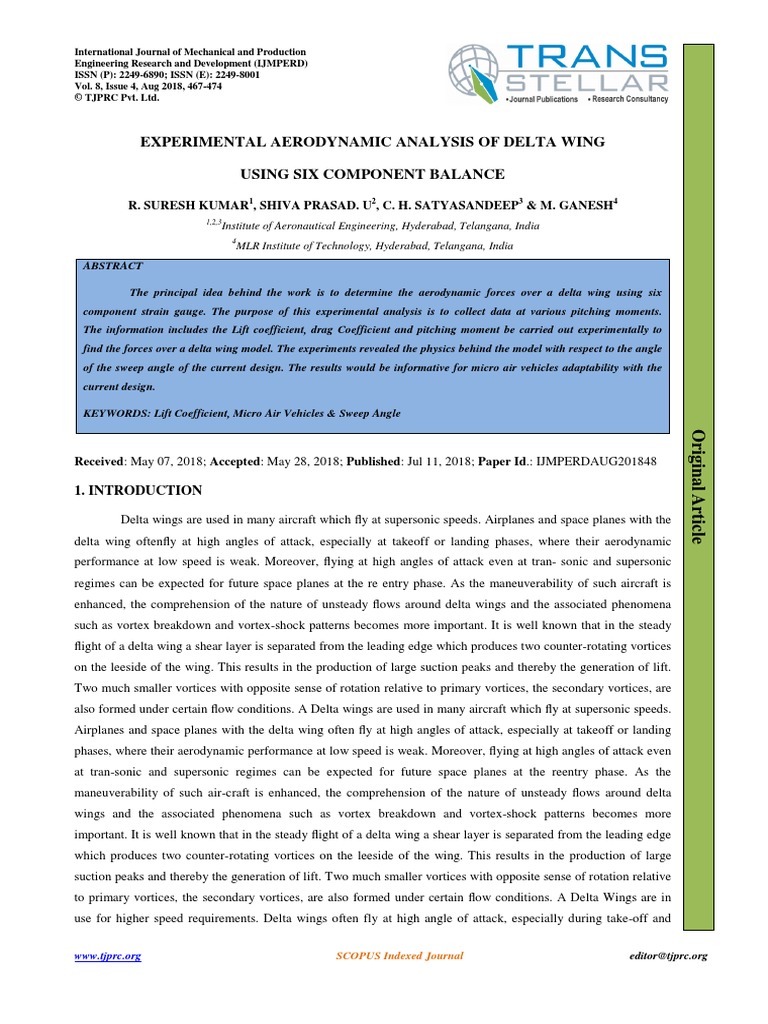 Experimental Aerodynamic Analysis of Delta Wing | PDF | Drag (Physics ...