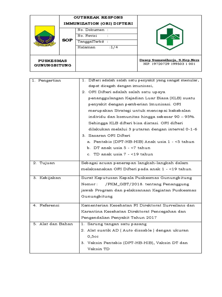 ORI Difteri Immunization SOP Guide | PDF