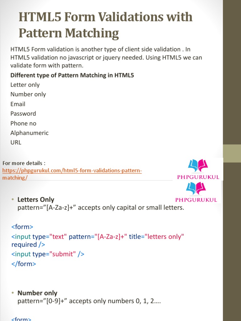 HTML HTML5 Form Validations With Pattern Matching | PDF