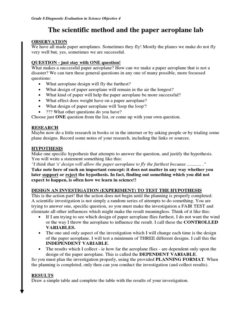 The Scientific Method and The Paper Aeroplane Lab | PDF | Hypothesis ...