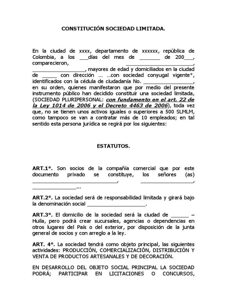 Modelo Estatutos Sociedad Limitada | PDF | Sociedad de responsabilidad limitada | Gobierno