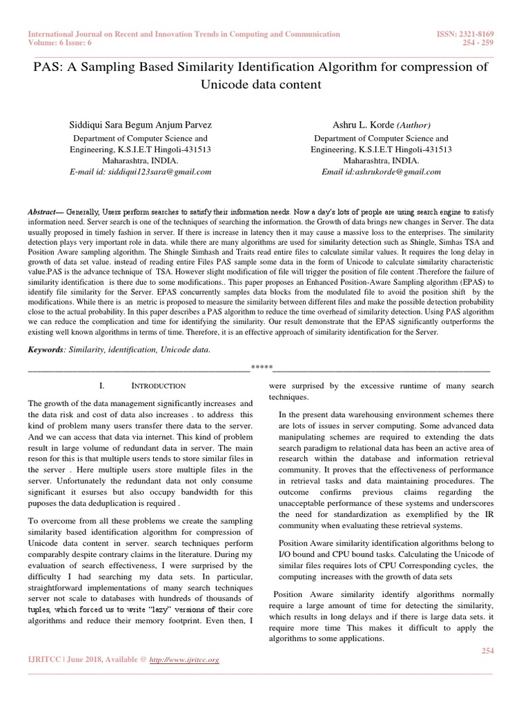 PAS: A Sampling Based Similarity Identification Algorithm For Compression of Unicode Data ...
