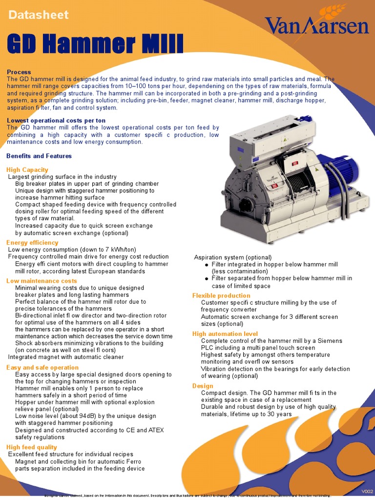 GD Hammer Mill Datasheet | PDF | Mill (Grinding) | Manufactured Goods