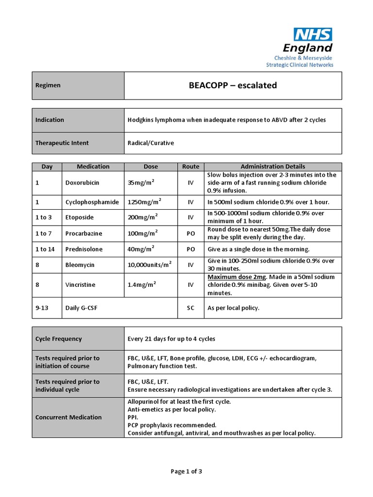 BEACOPP - Escalated: Regimen | PDF | Dose (Biochemistry) | Chemistry