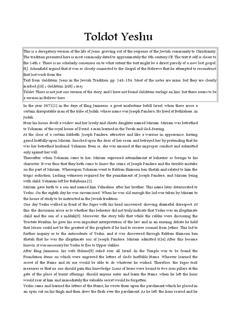 Toldot Yeshu | PDF | Miriam | Jesus