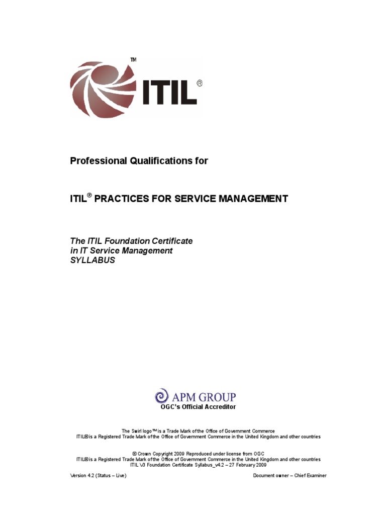 ITIL V3 Foundation Certificate Syllabus v4.2 | Itil | It Service Management