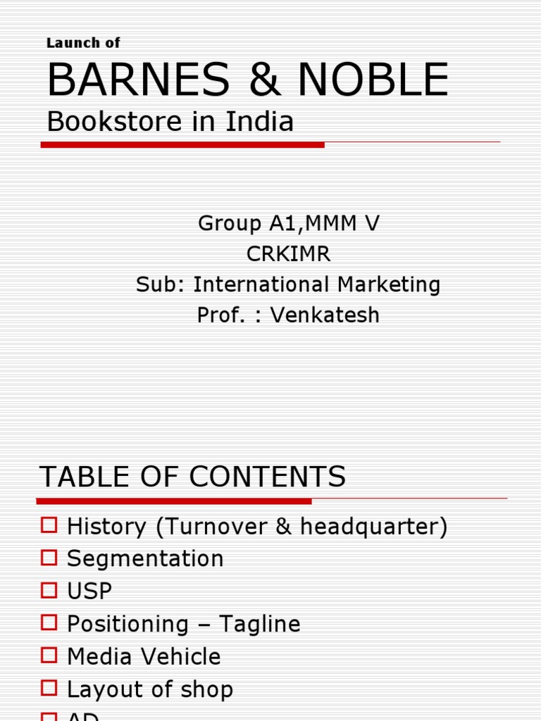 Barnes & Noble: Bookstore in India | PDF | Market Segmentation ...