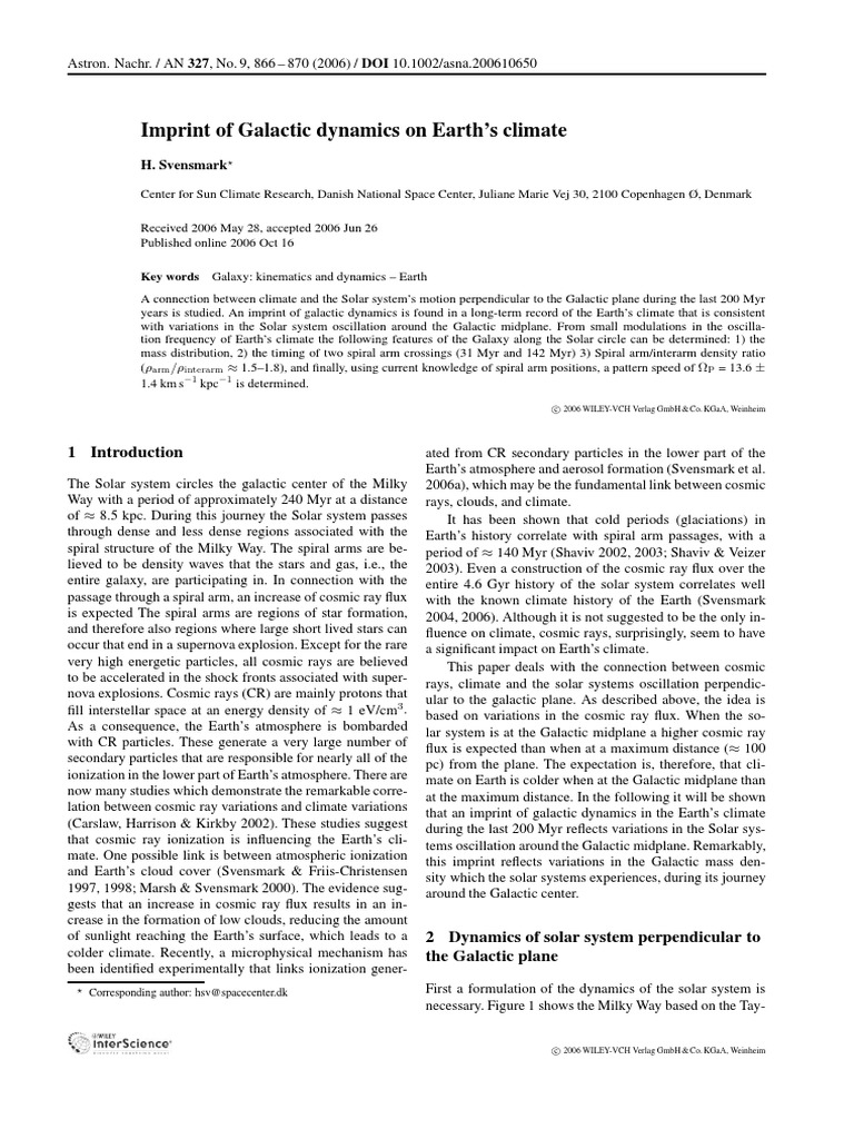 Svensmark H. 2006 - Imprint of Galactic Dynamics On Earth's Climate ...