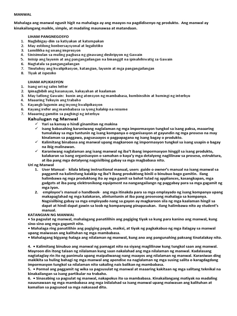 Handout NG Paksang Manwal | PDF