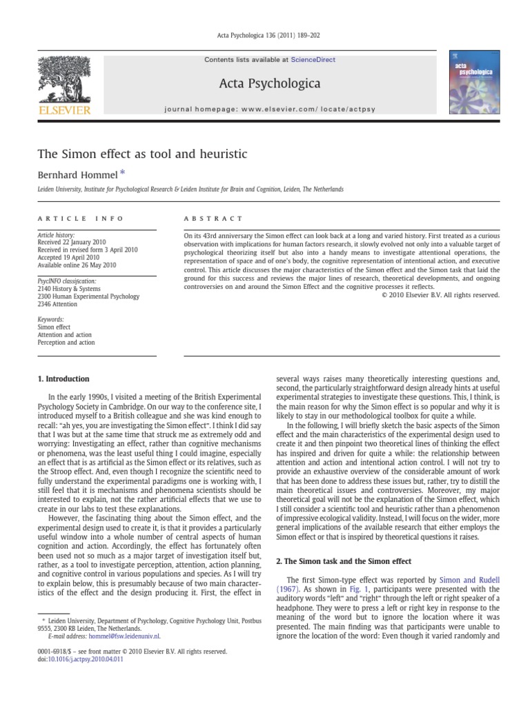 The Simon Effect As Heuristic and Tool | PDF | Attention | Stimulus ...
