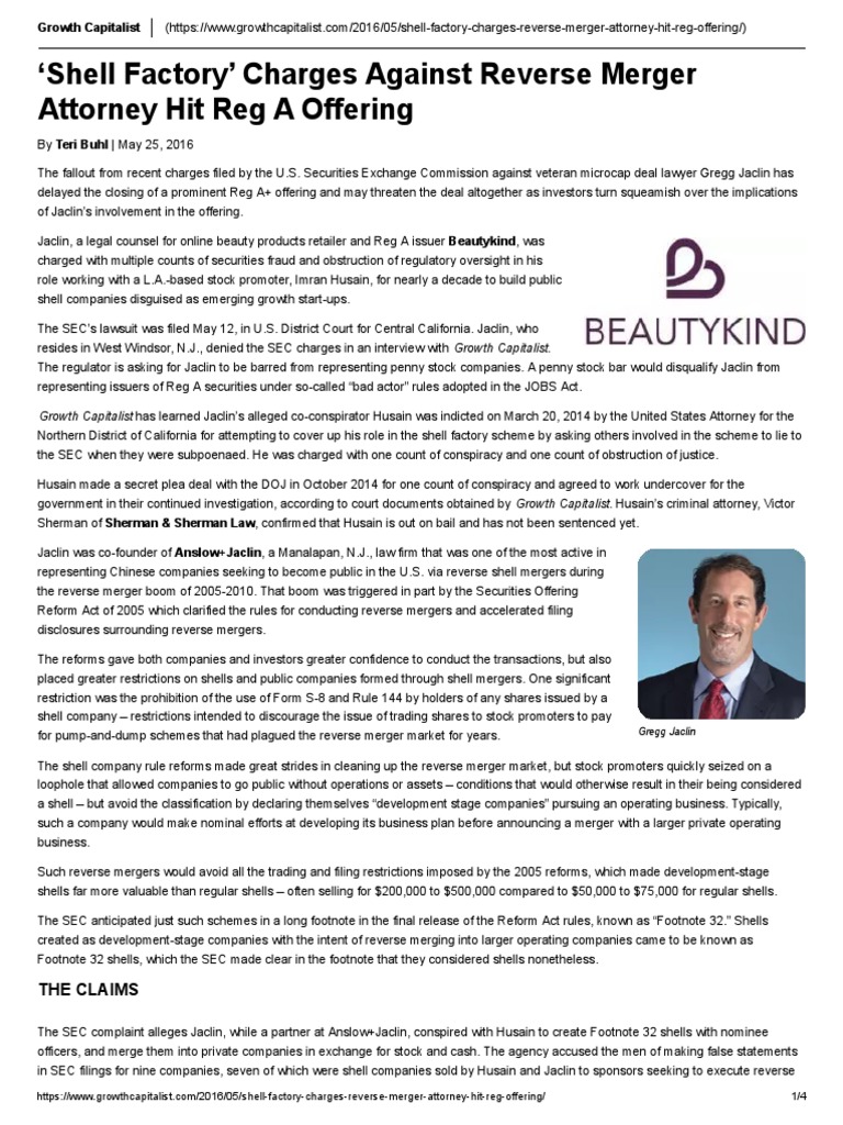 'Shell Factory' Charges Against Reverse Merger Attorney Hit Reg A ...