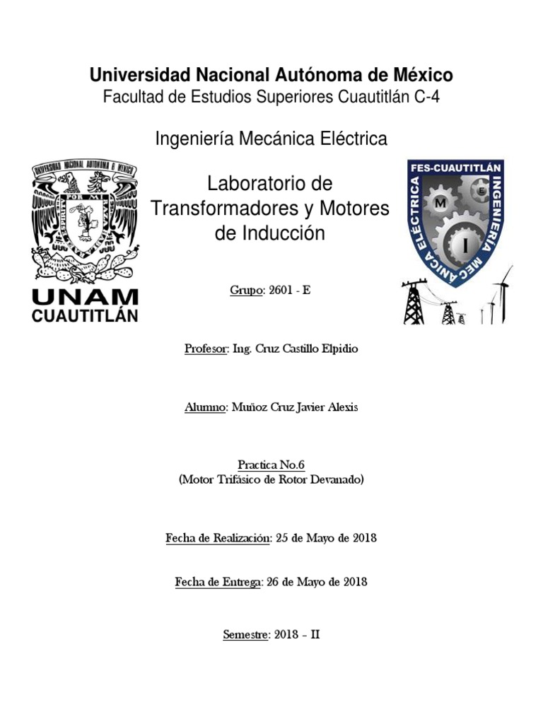 Practica No.6 (Motor de Rotor Devanado) | PDF | Motor eléctrico | Inductor