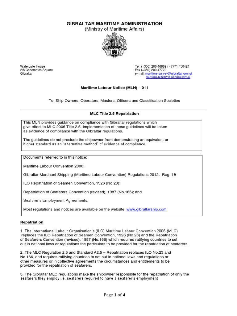MLD 011 - MLC Title 2.5 Repatriation | PDF | Sailor | International ...