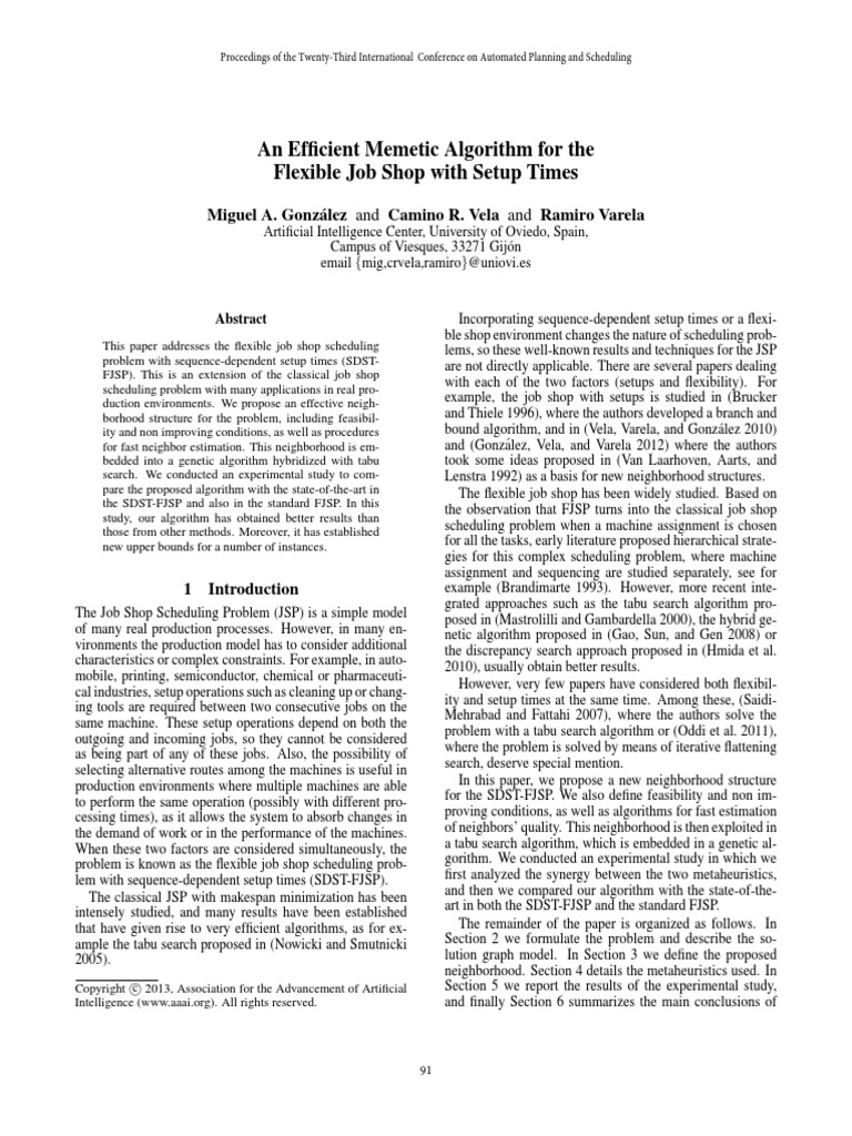 An Efficient Memetic Algorithm For The Flexible Job Shop With Setup ...