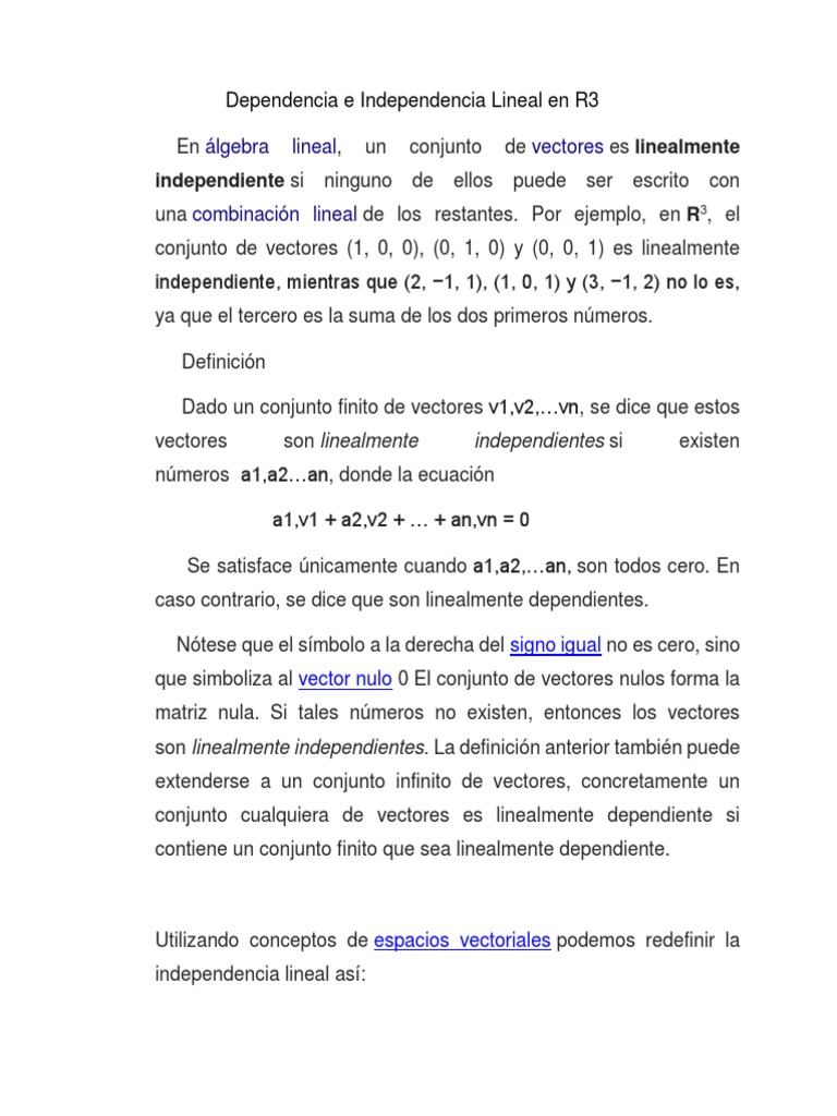 Dependencia e Independencia Lineal en R3 | PDF | Espacio vectorial | Geometría