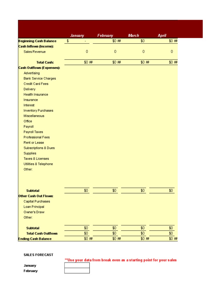 Your Company Name Here Cash Flow Budget Worksheet-20XX: January ...