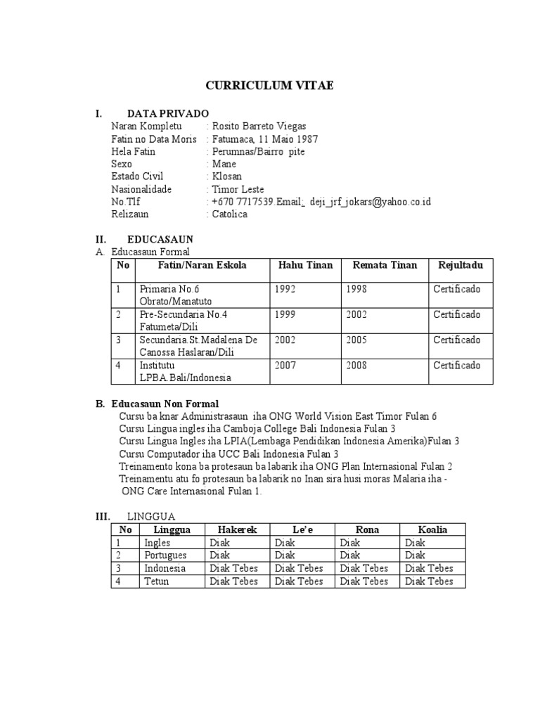 New CV Tetun | PDF | Idiomas | Idiomas de asia