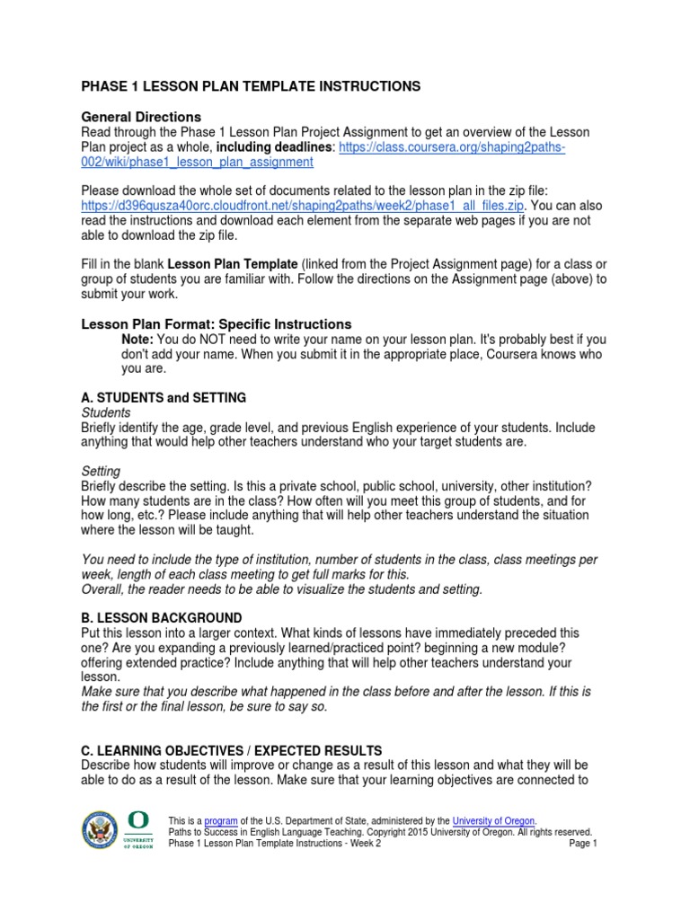 2 - Phase 1 Lesson Plan Template Instructions | PDF | Lesson Plan ...
