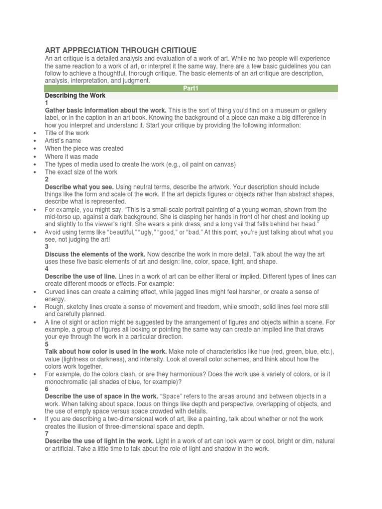 Art Appreciation Through Critique | PDF | Composition (Visual Arts) | Shape