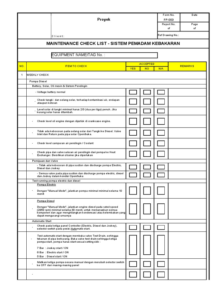 Checklist Pemeriksaan Sistem Hydrant