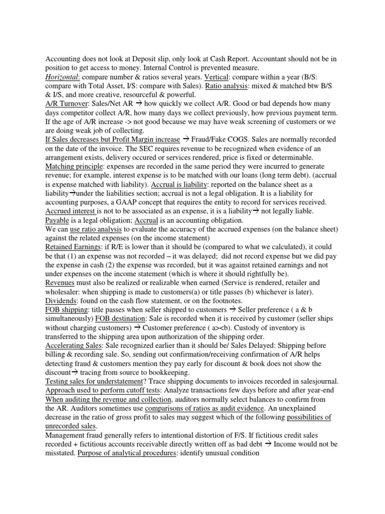 Forensic Accounting Cheat Sheet | PDF | Accrual | Revenue