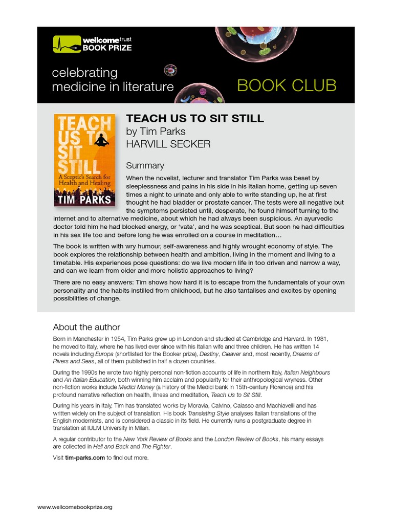 Book Club Pack: Teach Us To Sit Still by Tim Parks | PDF | Religion And ...
