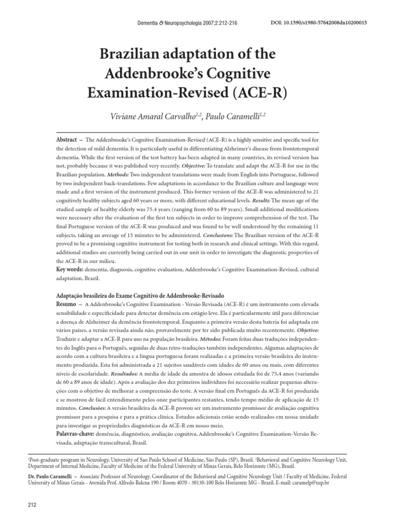 Brazilian Adaptation of The Addenbrooke Cognitive Examination-Revised ...