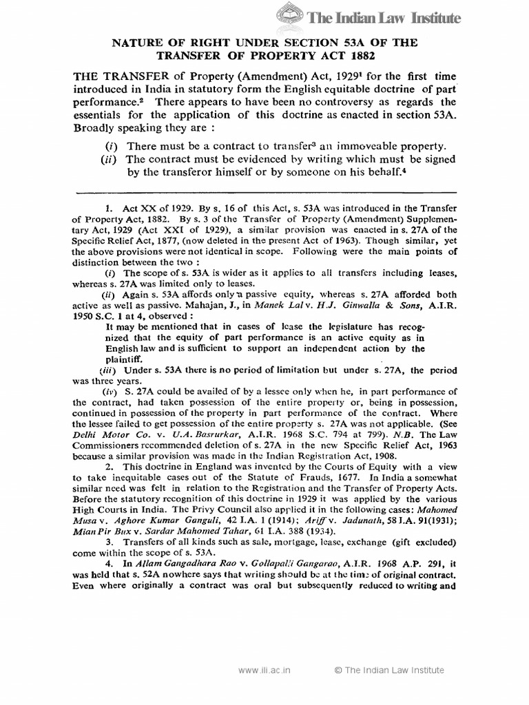 035 - Nature of Right Under Section 53A of The Transfer of Property Act 1882 (608-616) | PDF ...