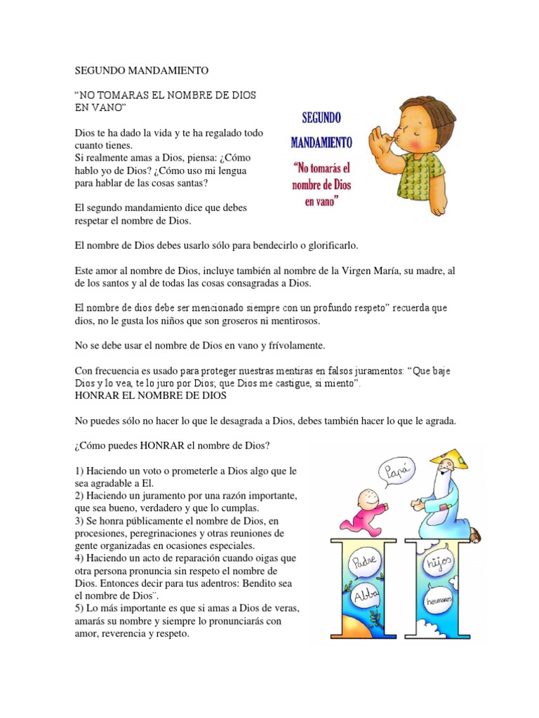Segundo Mandamiento Para Niños