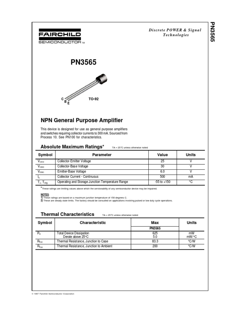 Datasheet 2n3565 | PDF | Amplifier | Bipolar Junction Transistor