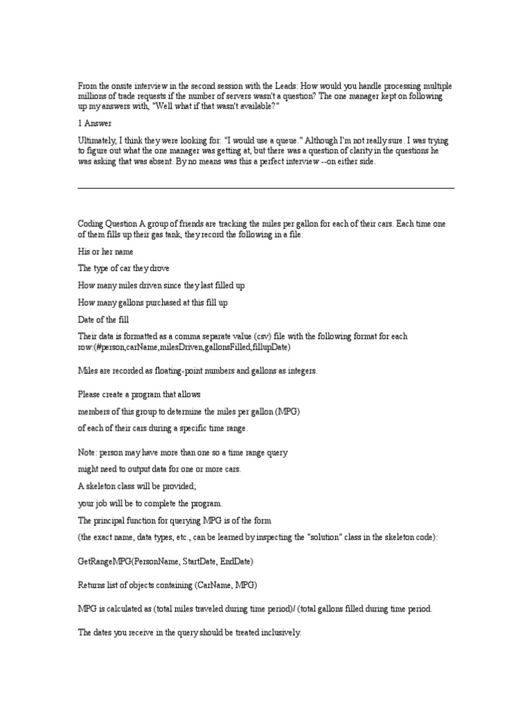 SIG Interview Questions | PDF | Data Type | Fuel Economy In Automobiles