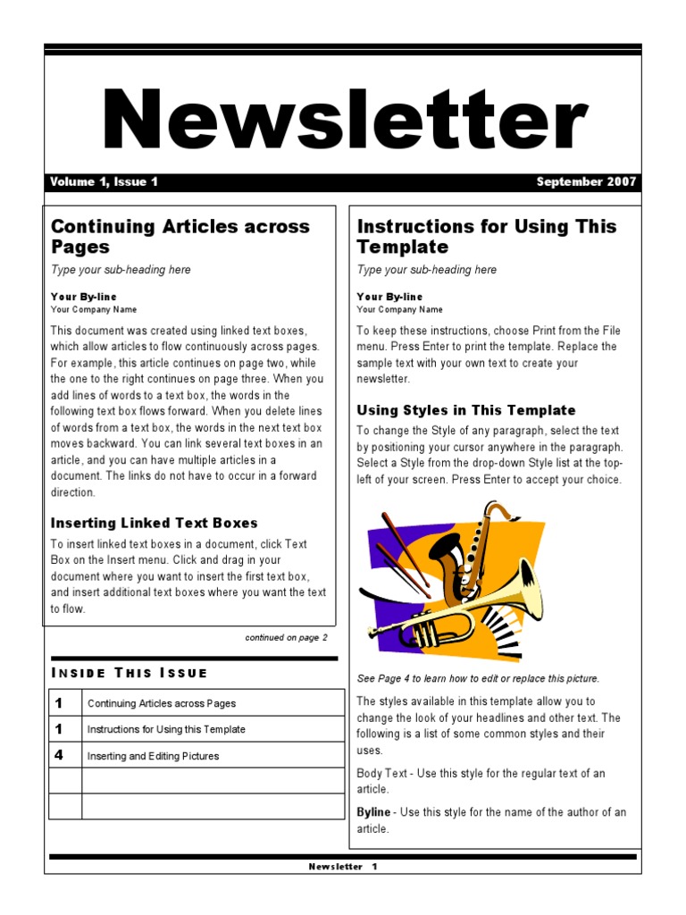 Newsletter: Continuing Articles Across Pages Instructions For Using ...