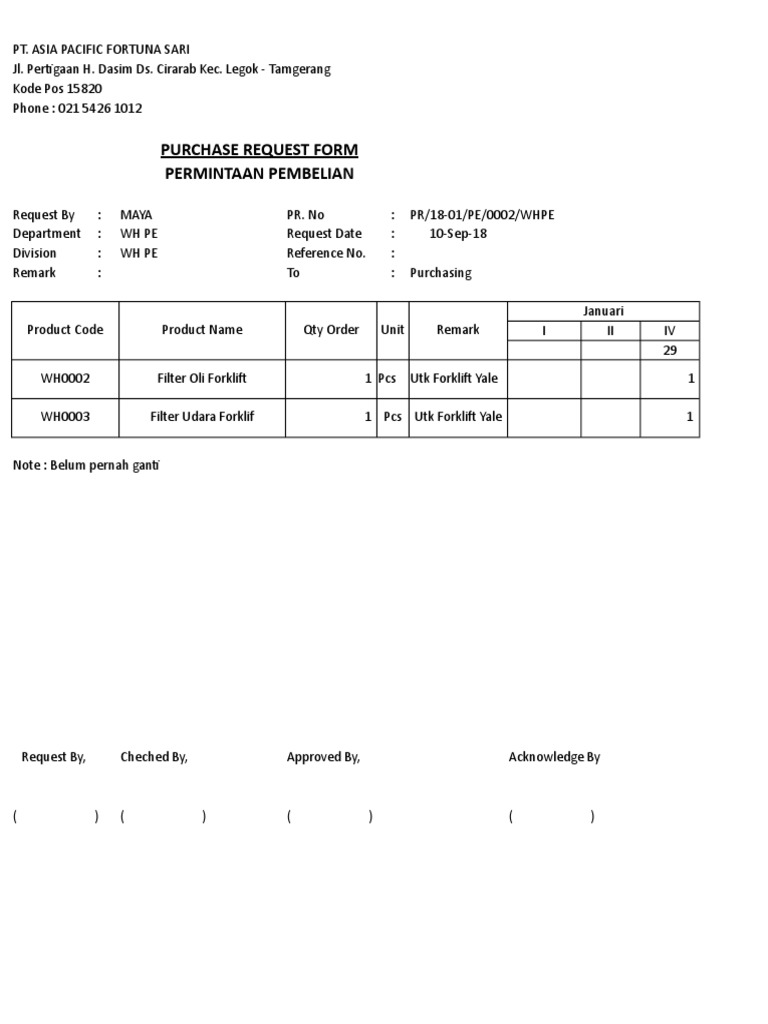 Purchase Request Form Permintaan Pembelian | PDF | Business