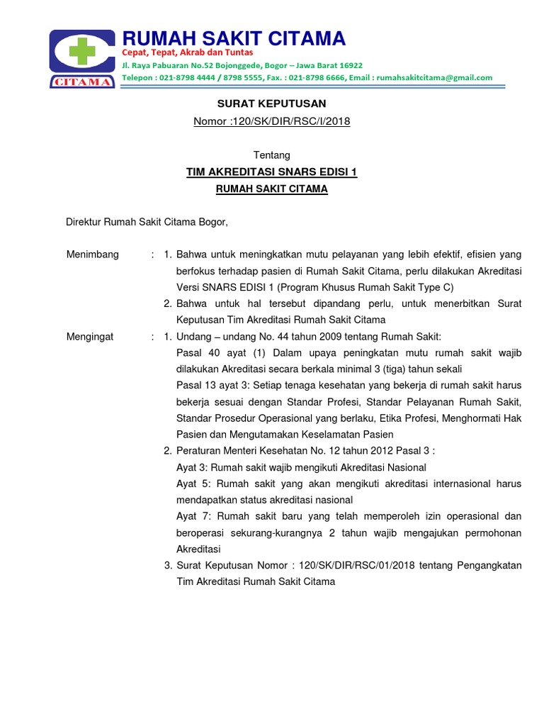 SK Tim Akreditasi Snars Edisi 1 | PDF