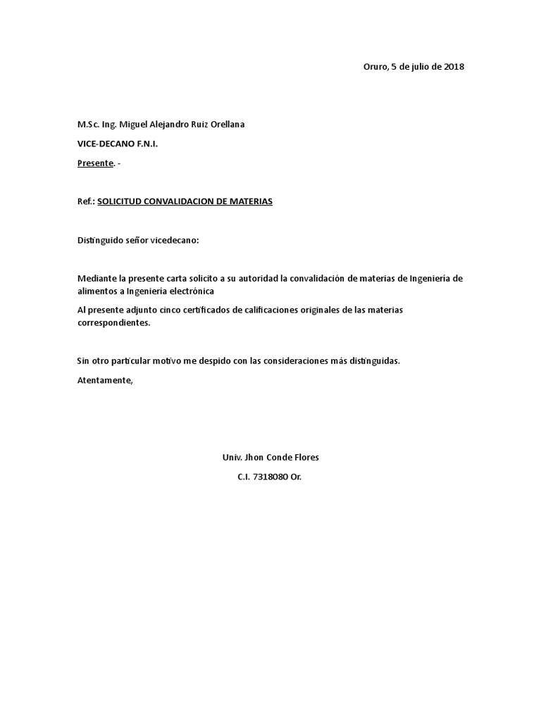 Carta Convalidacion | PDF