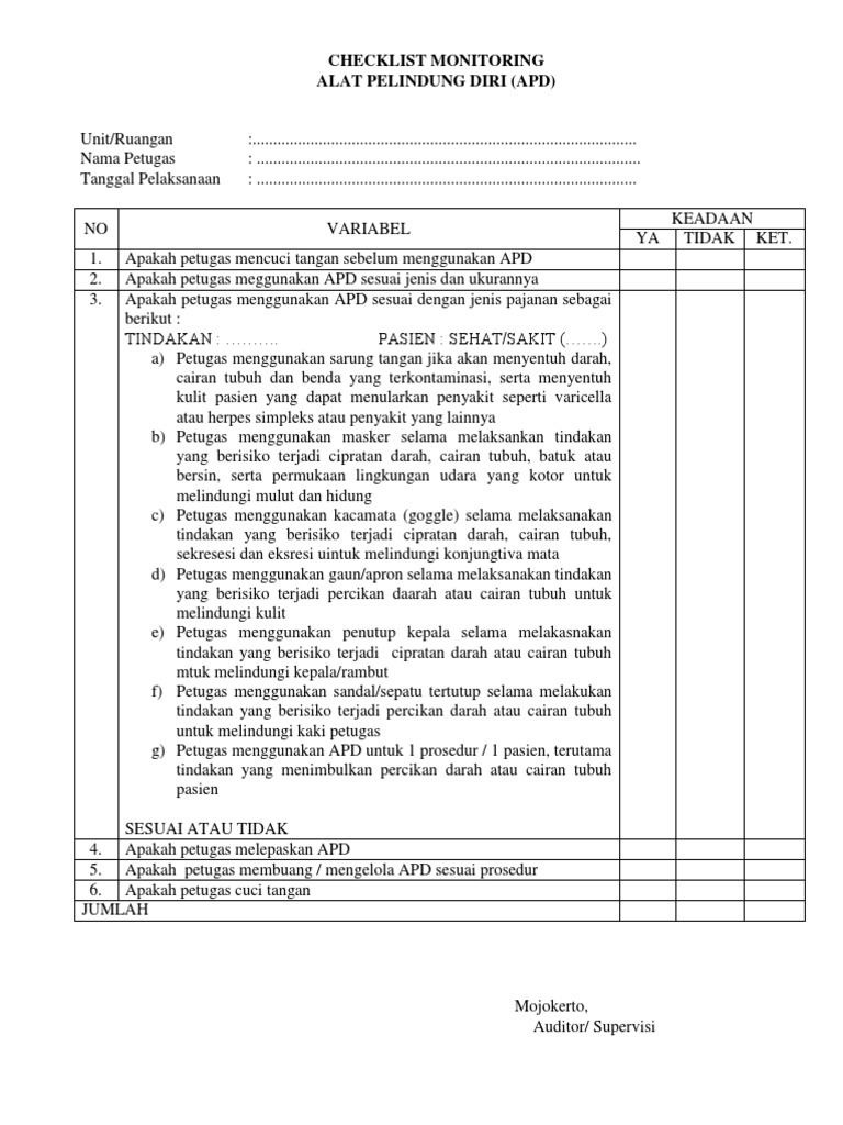 Checklist Monitoring Apd | PDF